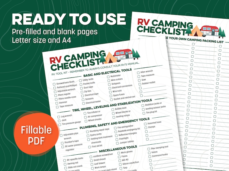 RV Camping Checklist Printable and Digital, Camp Planner/packing ...