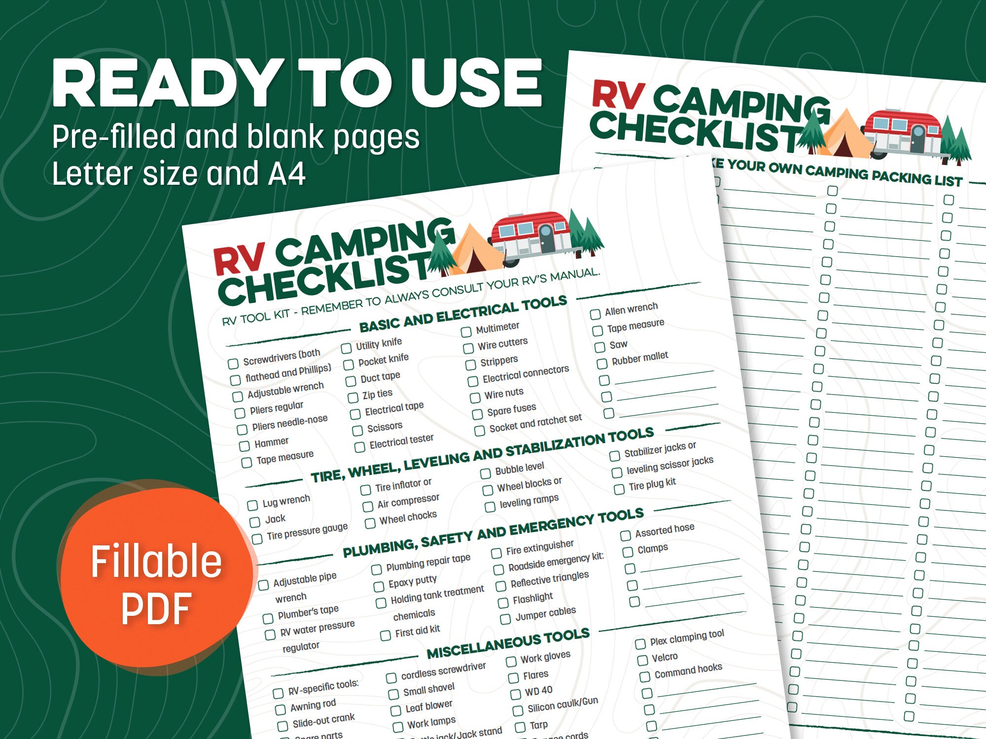 RV Camping Checklist Printable and Digital, Camp Planner/packing ...