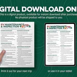 RV Maintenance and Inspection Checklist Printable & Digital, Motorhome ...