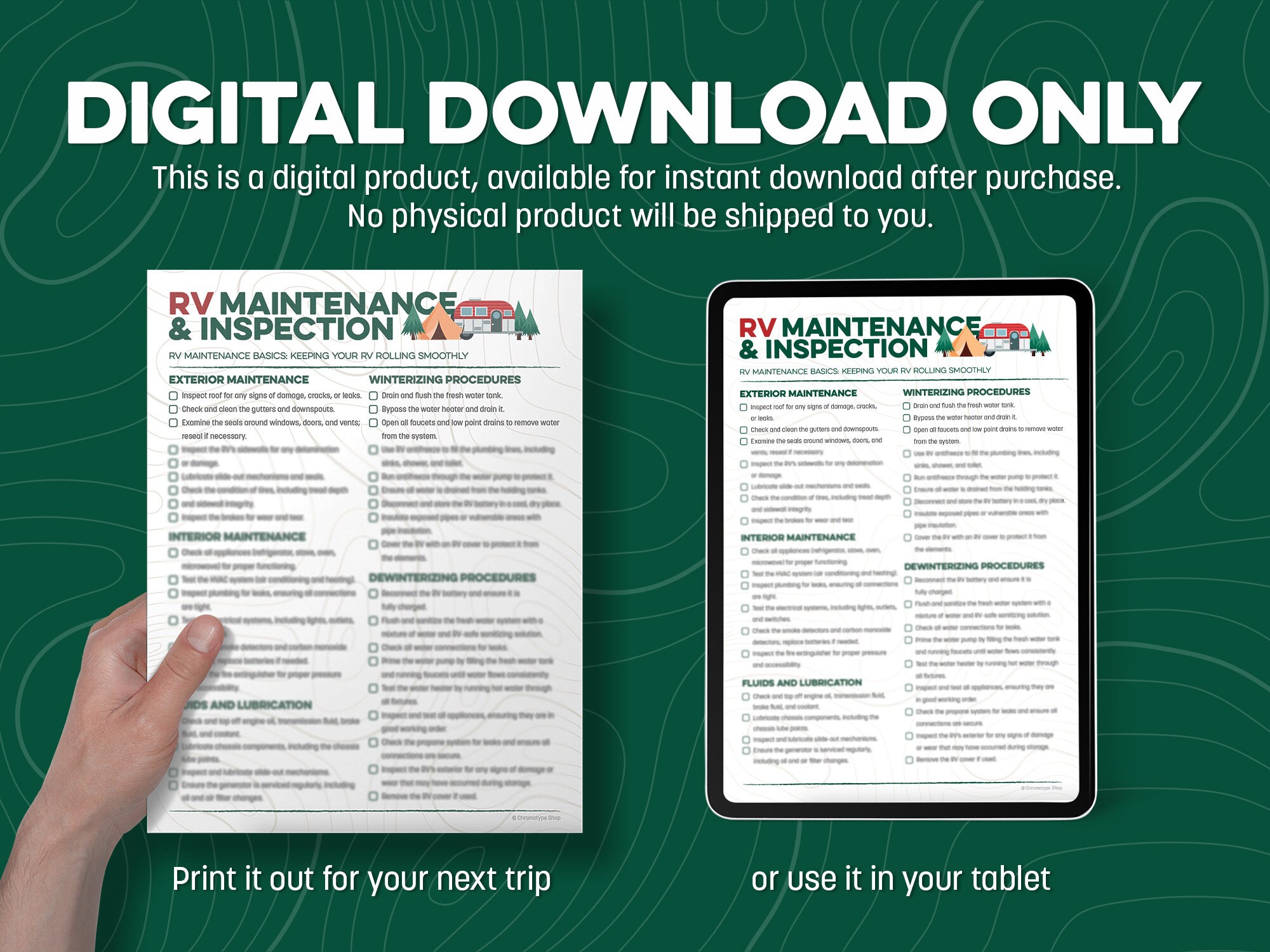 RV Maintenance and Inspection Checklist Printable & Digital, Motorhome ...