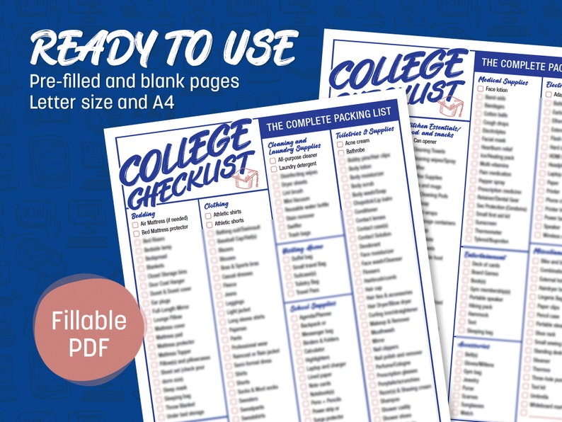 College Packing Checklist Printable and Digital Planner for Students ...