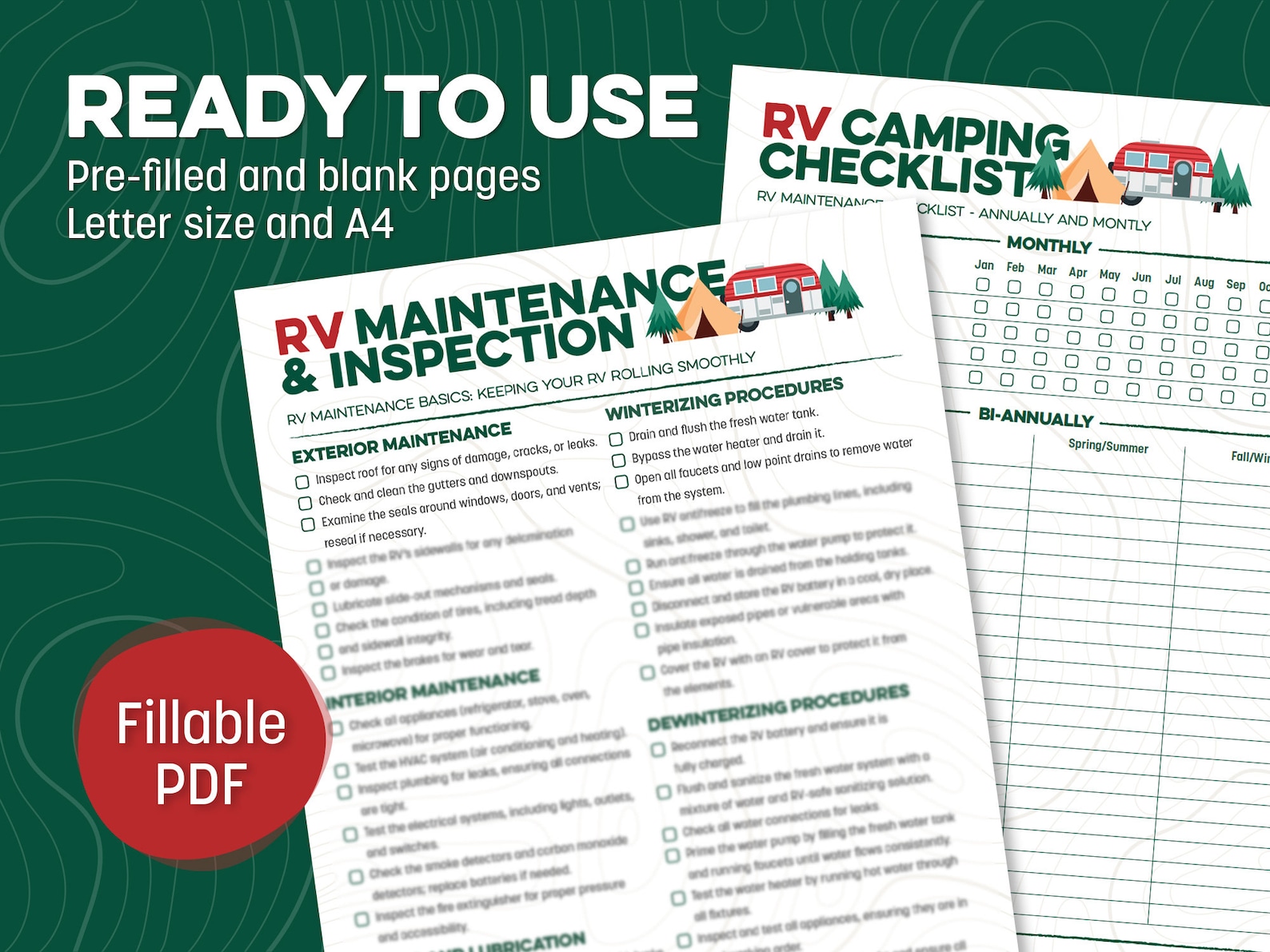 RV Maintenance and Inspection Checklist Printable & Digital, Motorhome ...
