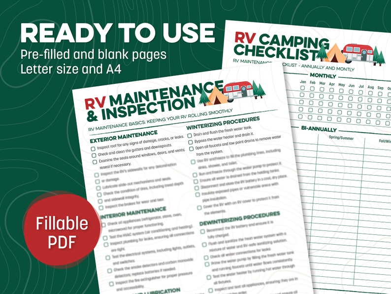 RV Maintenance and Inspection Checklist Printable & Digital, Motorhome ...