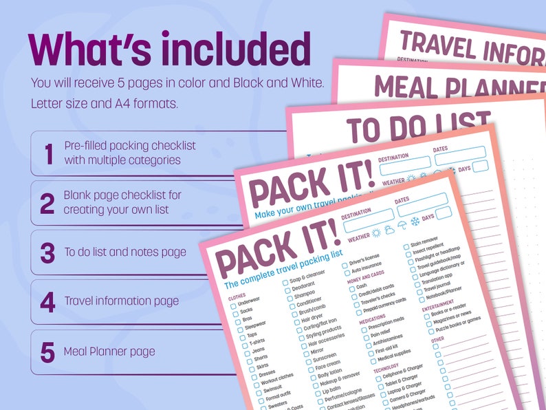 Packing Checklist PRINTABLE, EDITABLE, Travel Checklist, Filled and ...