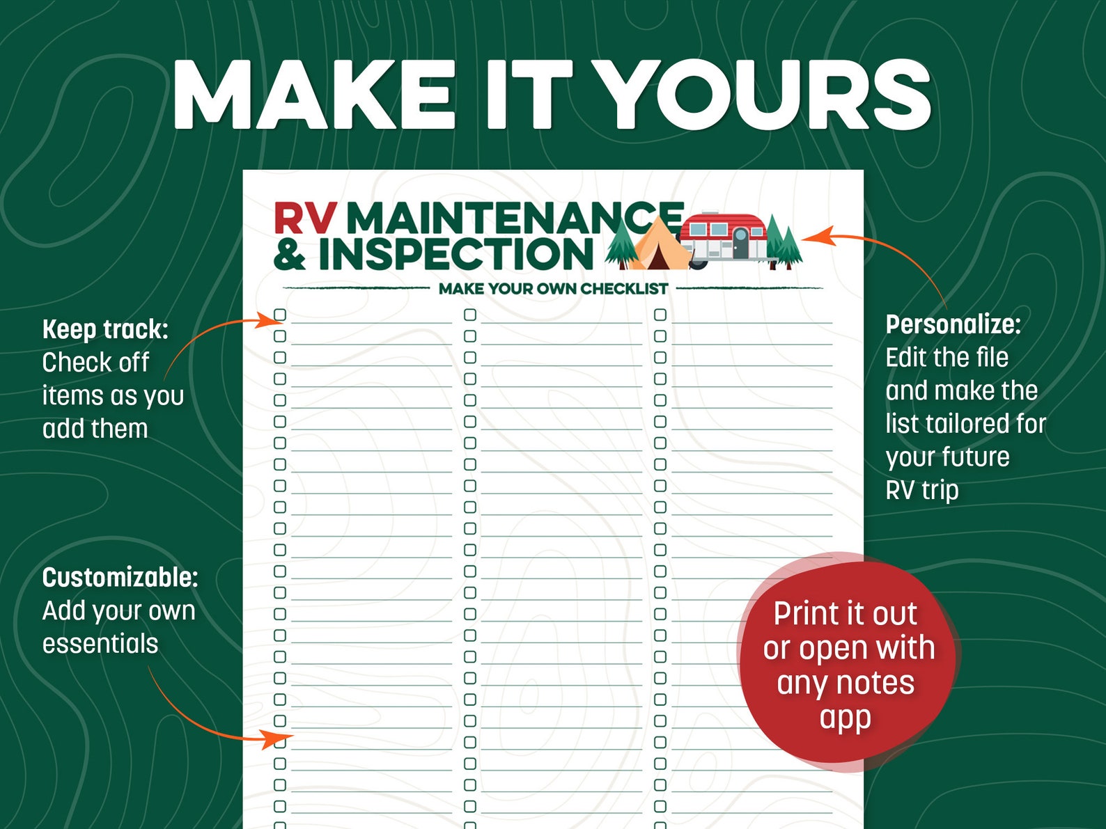 RV Maintenance and Inspection Checklist Printable & Digital, Motorhome ...