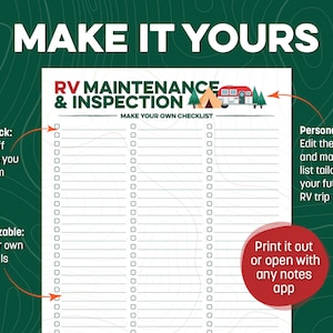 RV Maintenance and Inspection Checklist Printable & Digital, Motorhome ...