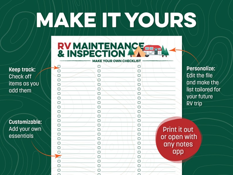 RV Maintenance and Inspection Checklist Printable & Digital, Motorhome ...