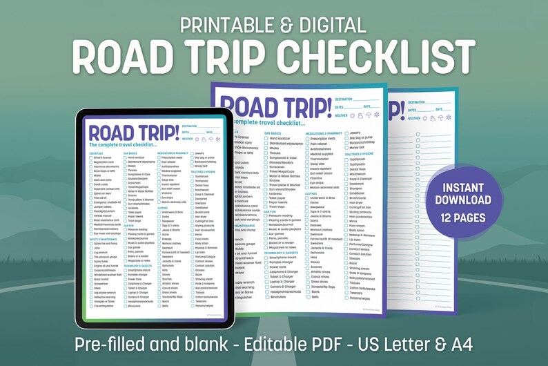 Road Trip Checklist Planner, Printable and Digital, Your Travel ...
