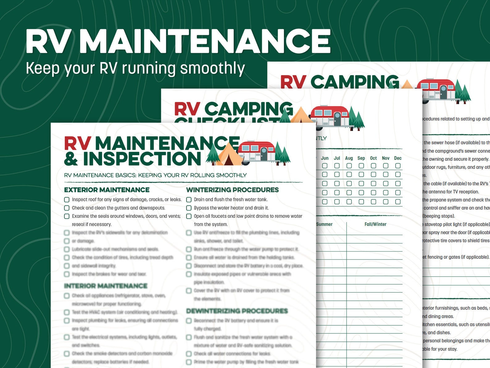 RV Maintenance and Inspection Checklist Printable & Digital, Motorhome ...