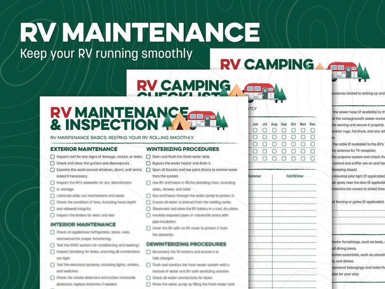 RV Maintenance and Inspection Checklist Printable & Digital, Motorhome ...