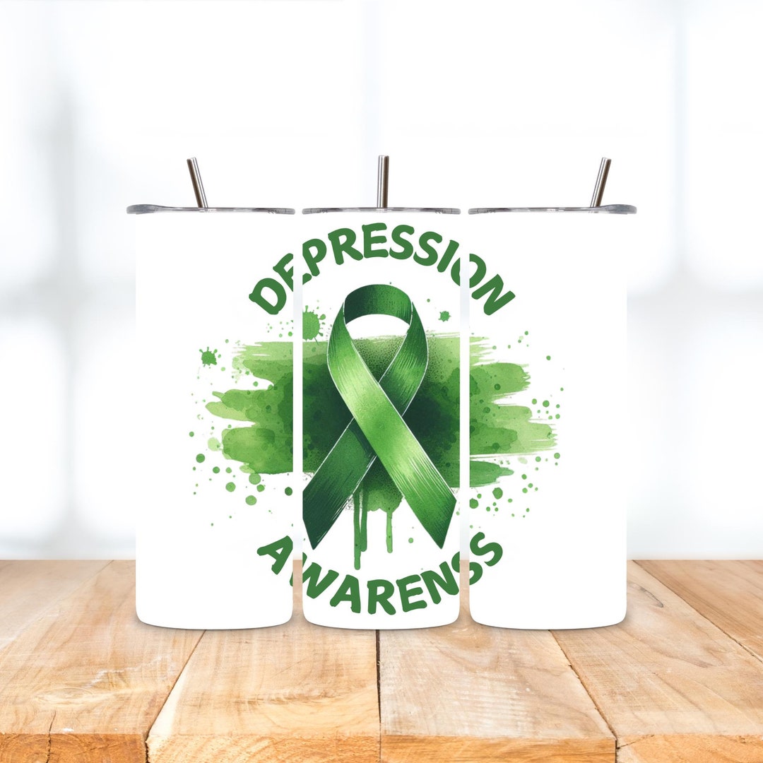 Depression Awareness Green Ribbon Digital Tumbler Wrap, Mental Health ...