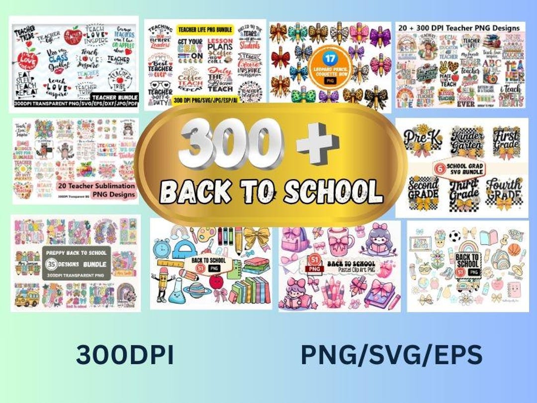 300+ Back to School PNG Bundle, Cute Classroom Sublimation, Coquette ...