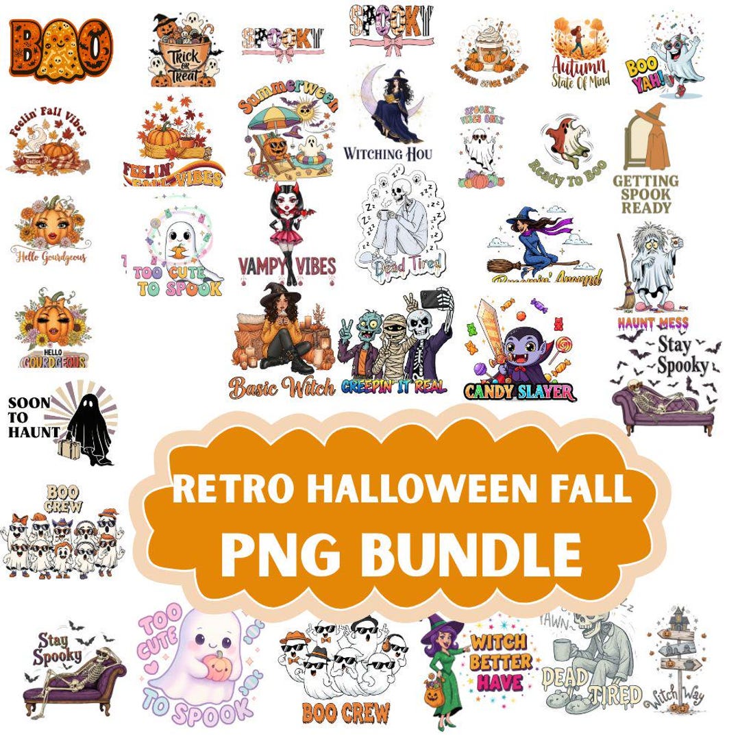 40+ Retro Halloween Png Bundle, Trneding Halloween Designs, Girly Fall ...