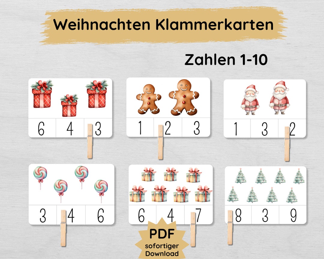 Christmas Clip Cards for Learning Numbers From 1 to 10 for Children to ...