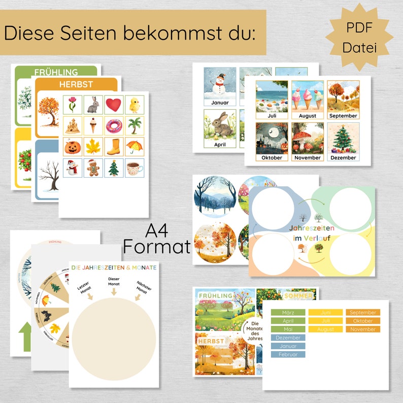 Jahreszeiten und Monate lernen Bundle für Kinder mit Jahreszeitenuhr ...