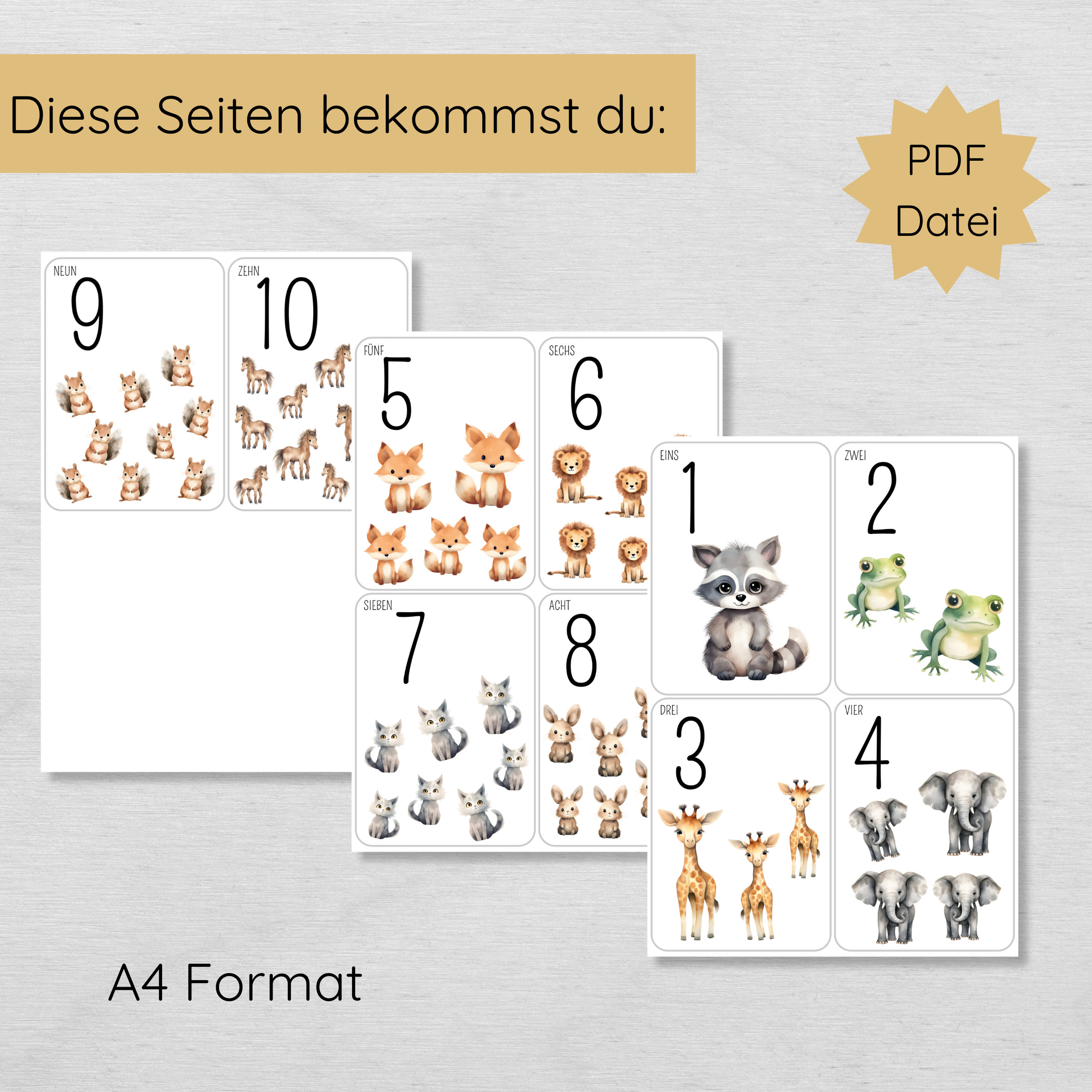 Learning Cards Numbers 1-10 With Animals for Children to Print ...