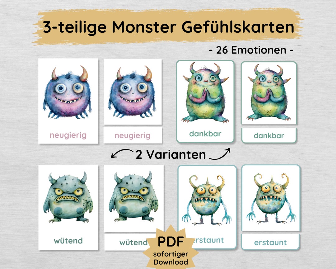 Three-part Monster Emotion Cards for Children to Print Out, Feelings ...