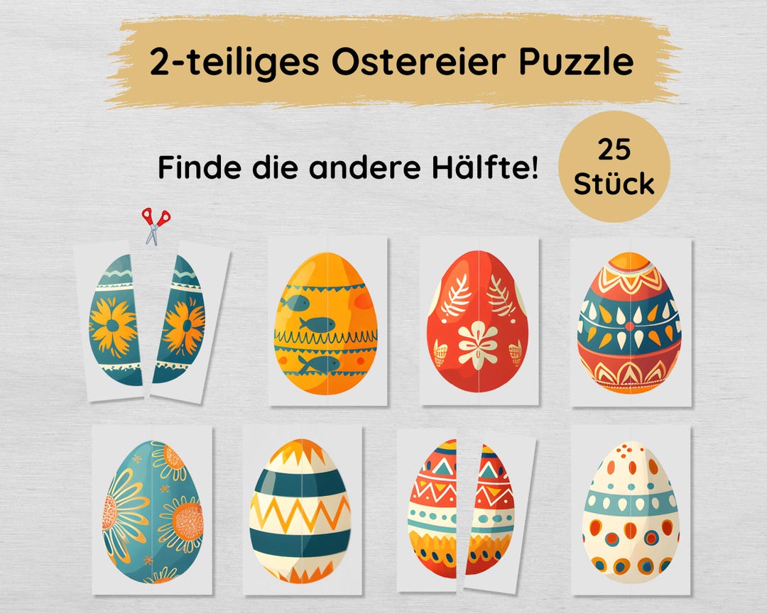 Easter Egg Puzzle Matching Halves for Children, Great Activity for ...