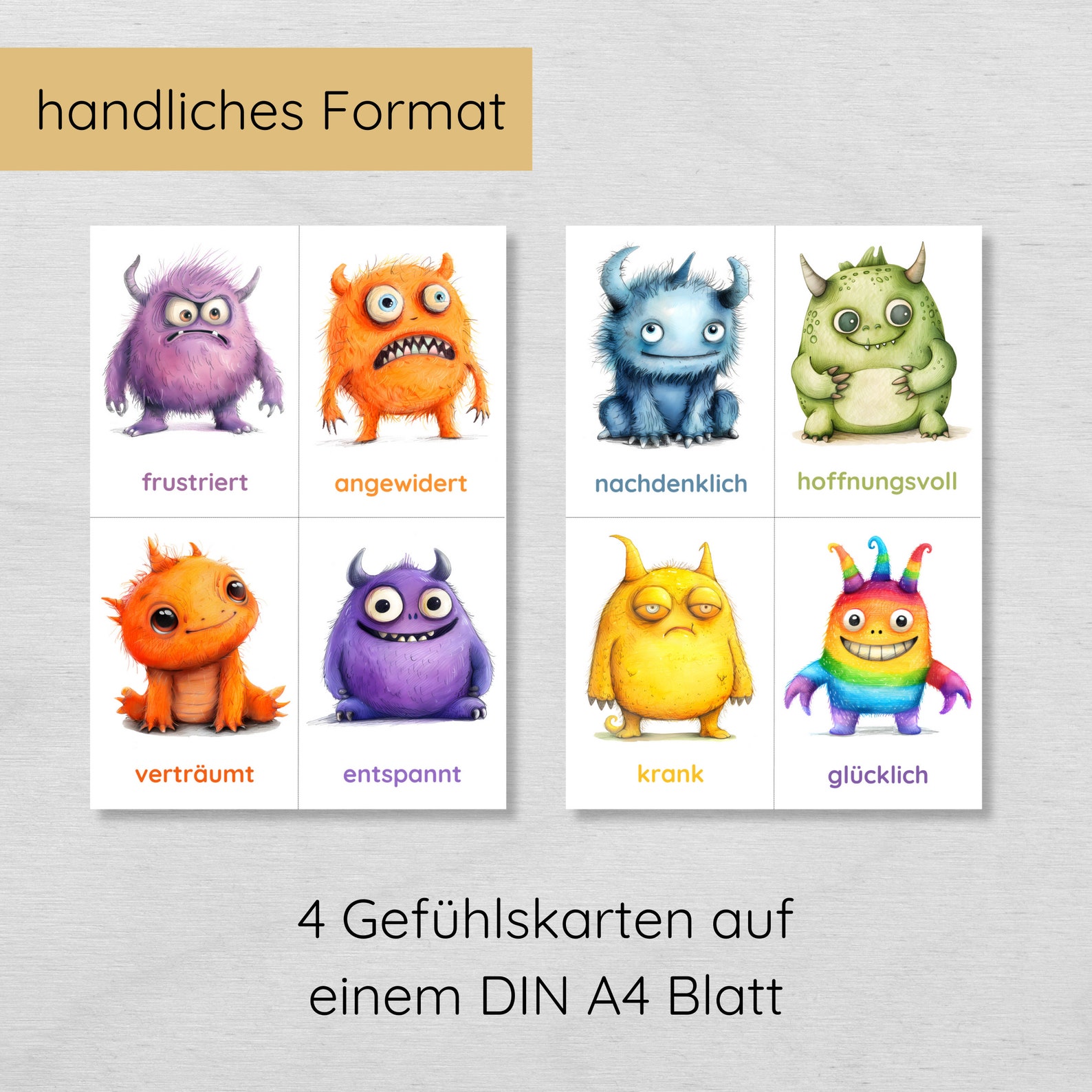 Monster Emotion Cards for Children to Print Out, 26 Picture Cards to ...