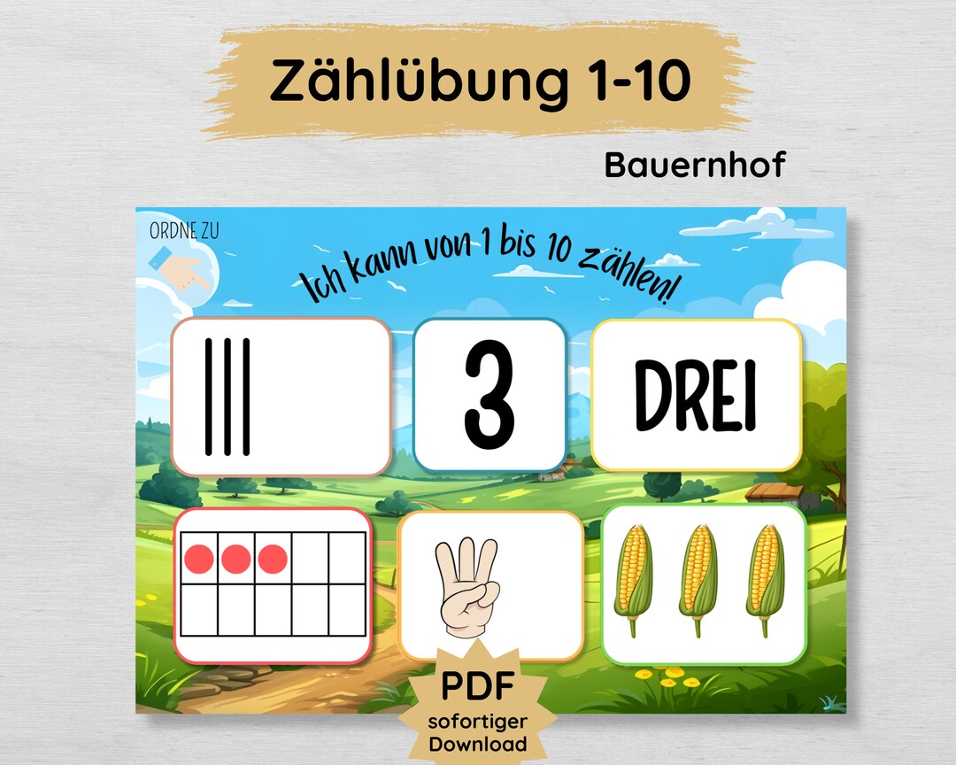 Farm Counting Exercise for Children, Playfully Learn Numbers From 1 to ...