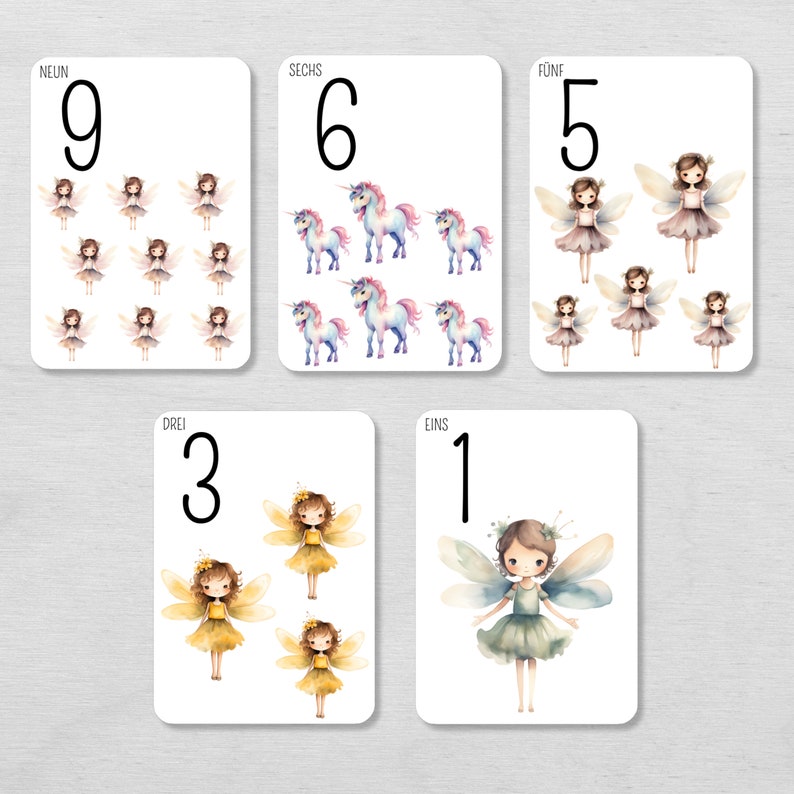 Unicorn & Fairy Number Cards for Children to Print Out, Flashcards to ...