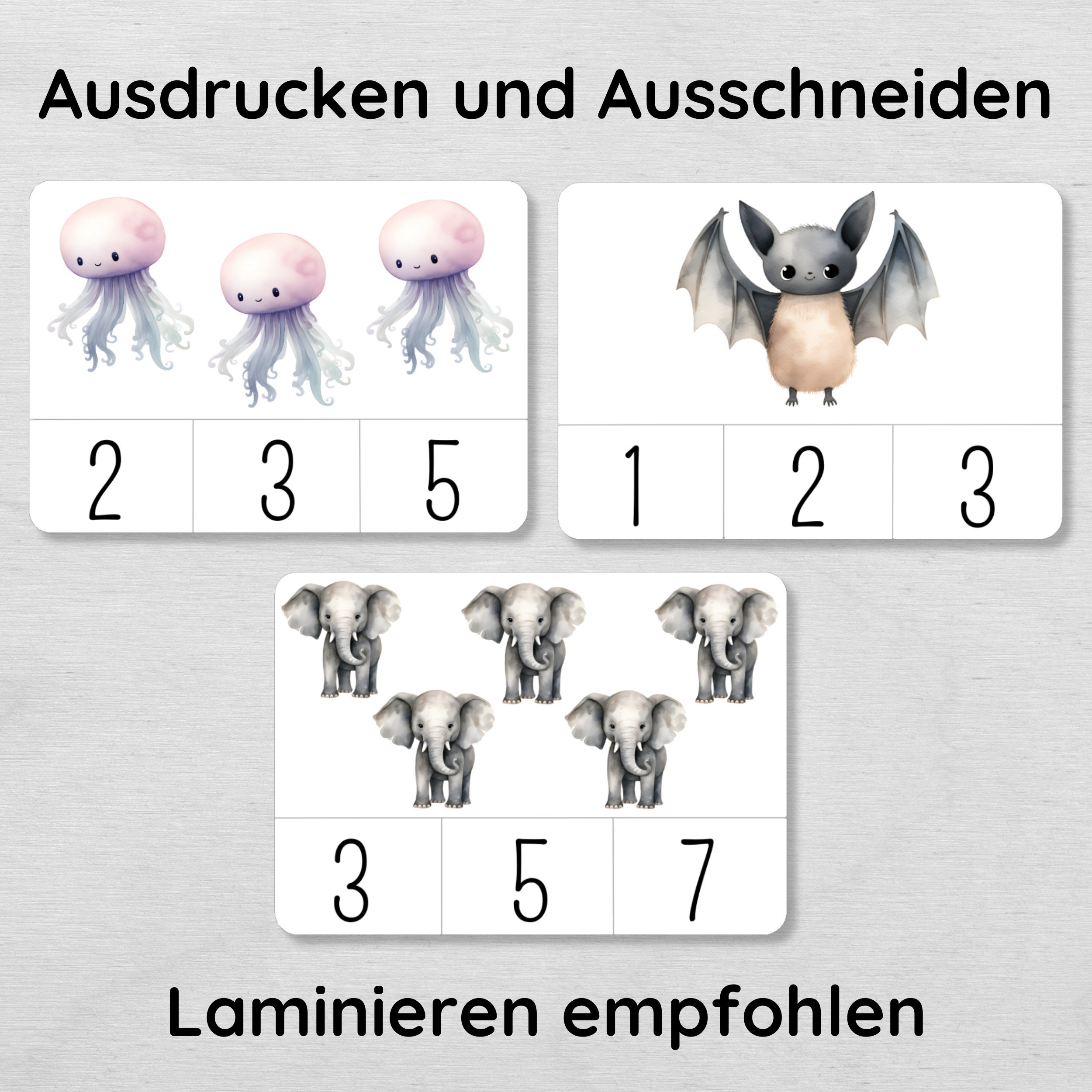 Animals Clip Cards for Children to Learn Numbers From 1 to 10, PDF to ...