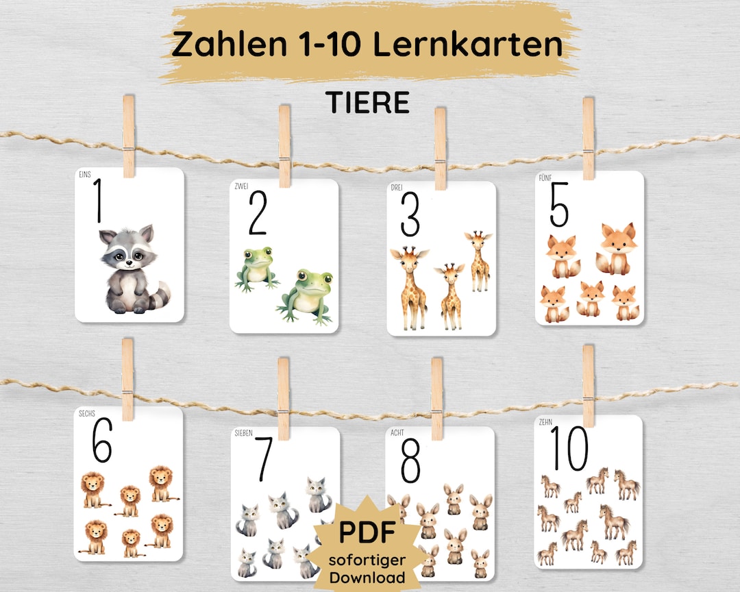 Learning Cards Numbers 1-10 With Animals for Children to Print ...