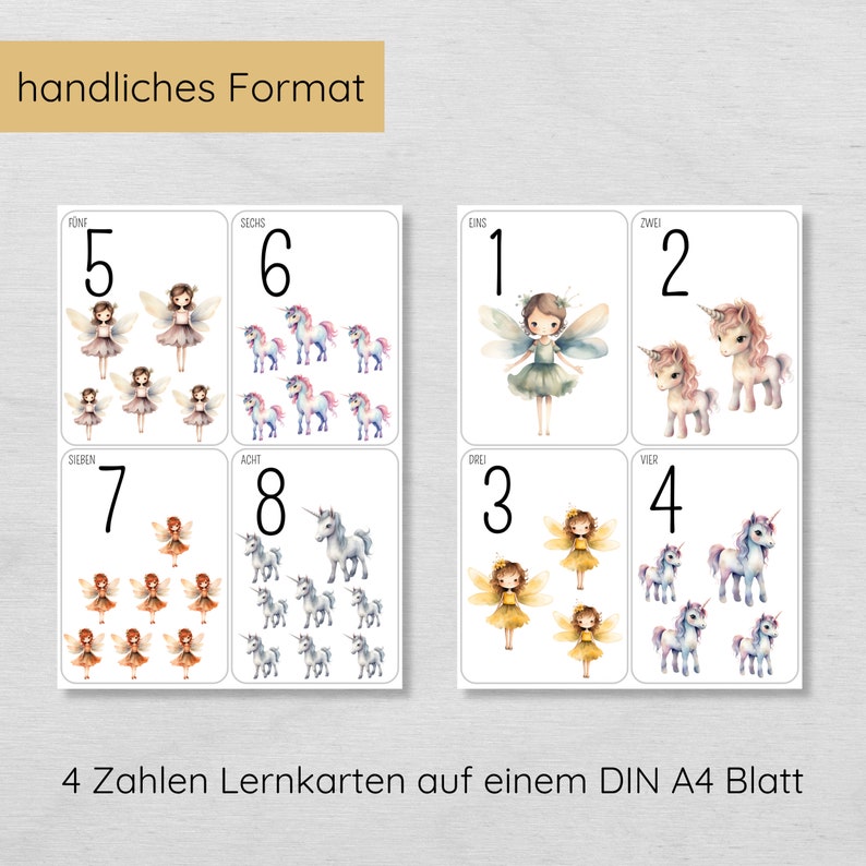 Unicorn & Fairy Number Cards for Children to Print Out, Flashcards to ...