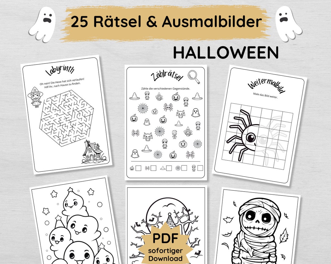 25 Halloween Puzzle Pages and Coloring Pages for Children to Print Out ...