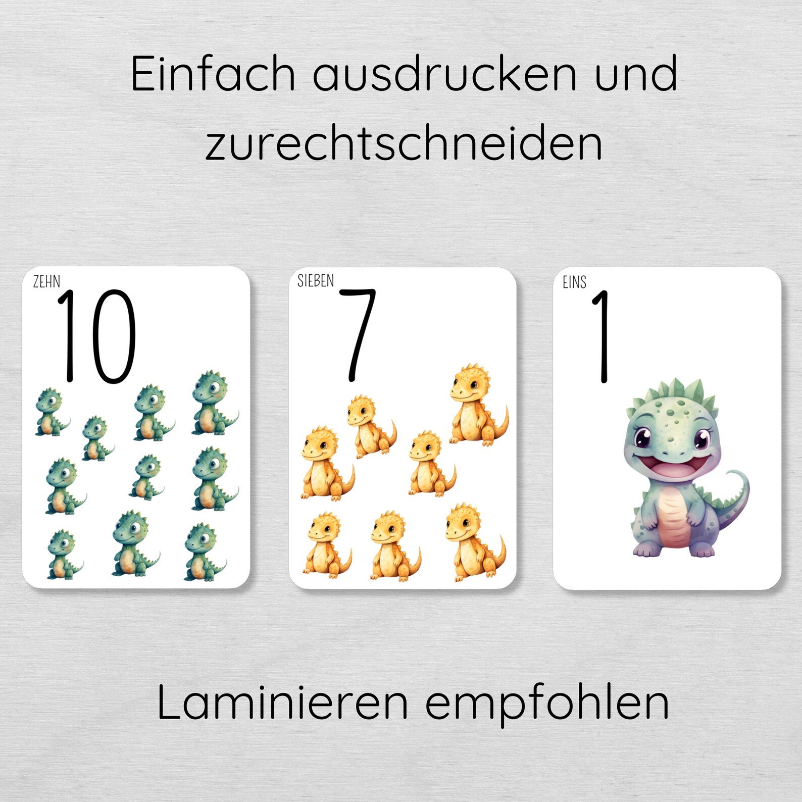 Dino Number Flashcards for Children to Print Out, Picture Cards to ...