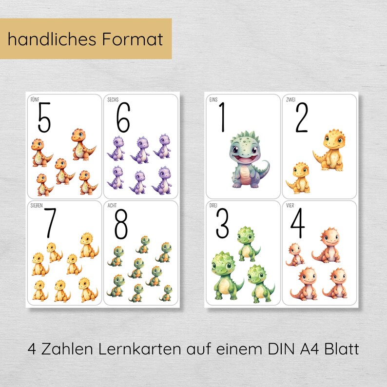 Dino Number Flashcards for Children to Print Out, Picture Cards to ...