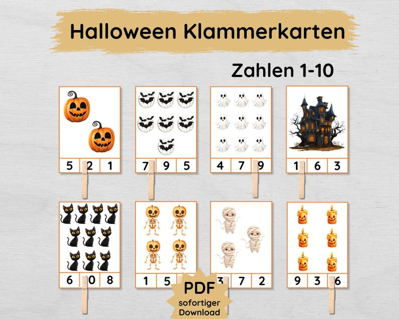 Halloween Clip Cards Learning Numbers From 1 to 10 for Children to ...