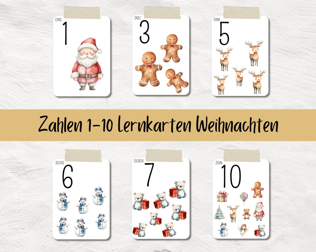 Numbers 1-10 Christmas Flashcards for Children to Print Out - Etsy
