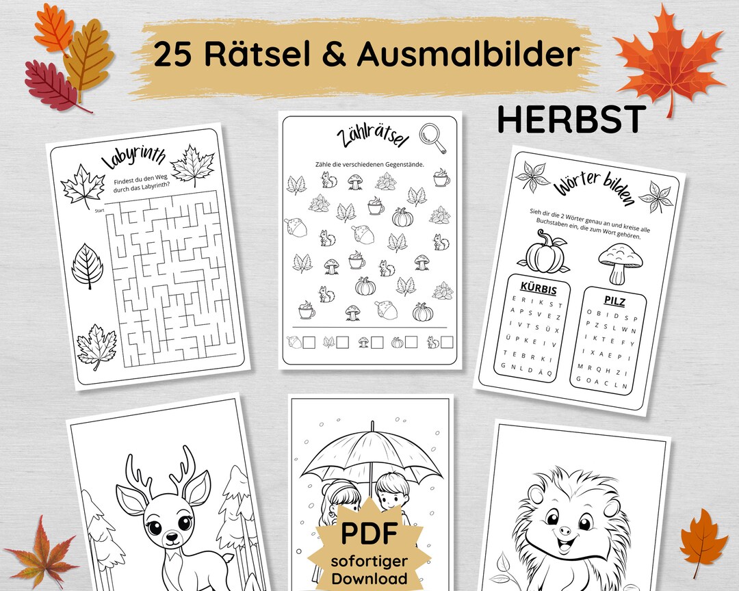 25 Autumn Puzzles and Coloring Pages for Children to Print Out, Ideal ...