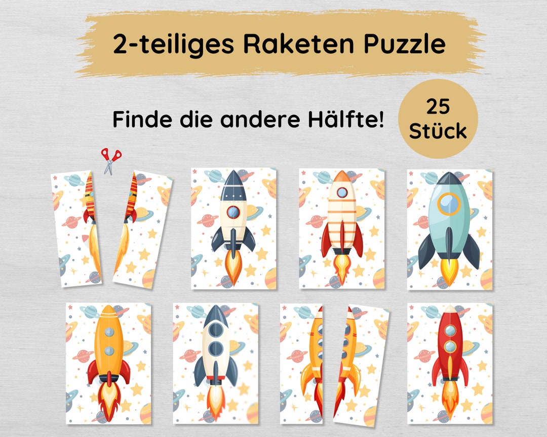 Assign Rocket Halves Puzzle Game for Children to Print Out, Nice Game ...