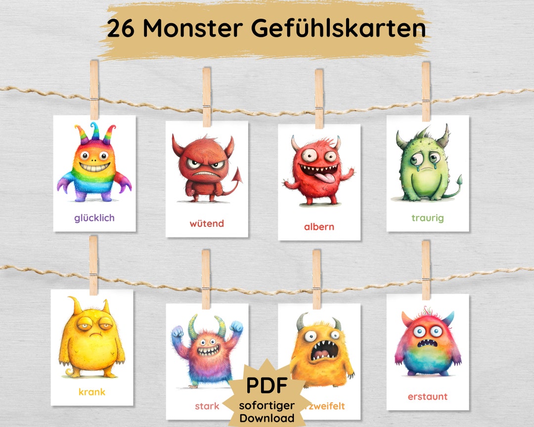 Monster Emotion Cards for Children to Print Out, 26 Picture Cards to ...