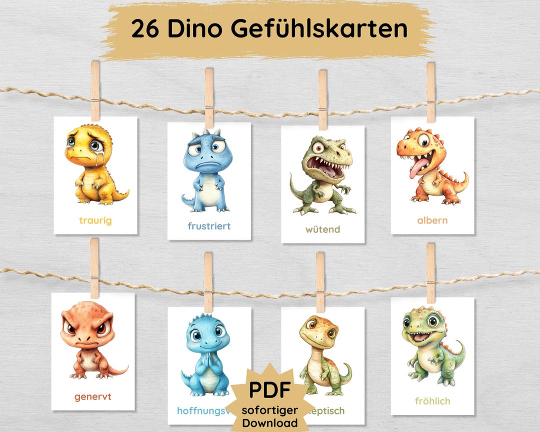 26 Dino Emotion Cards for Children to Print, Picture Cards to Learn ...