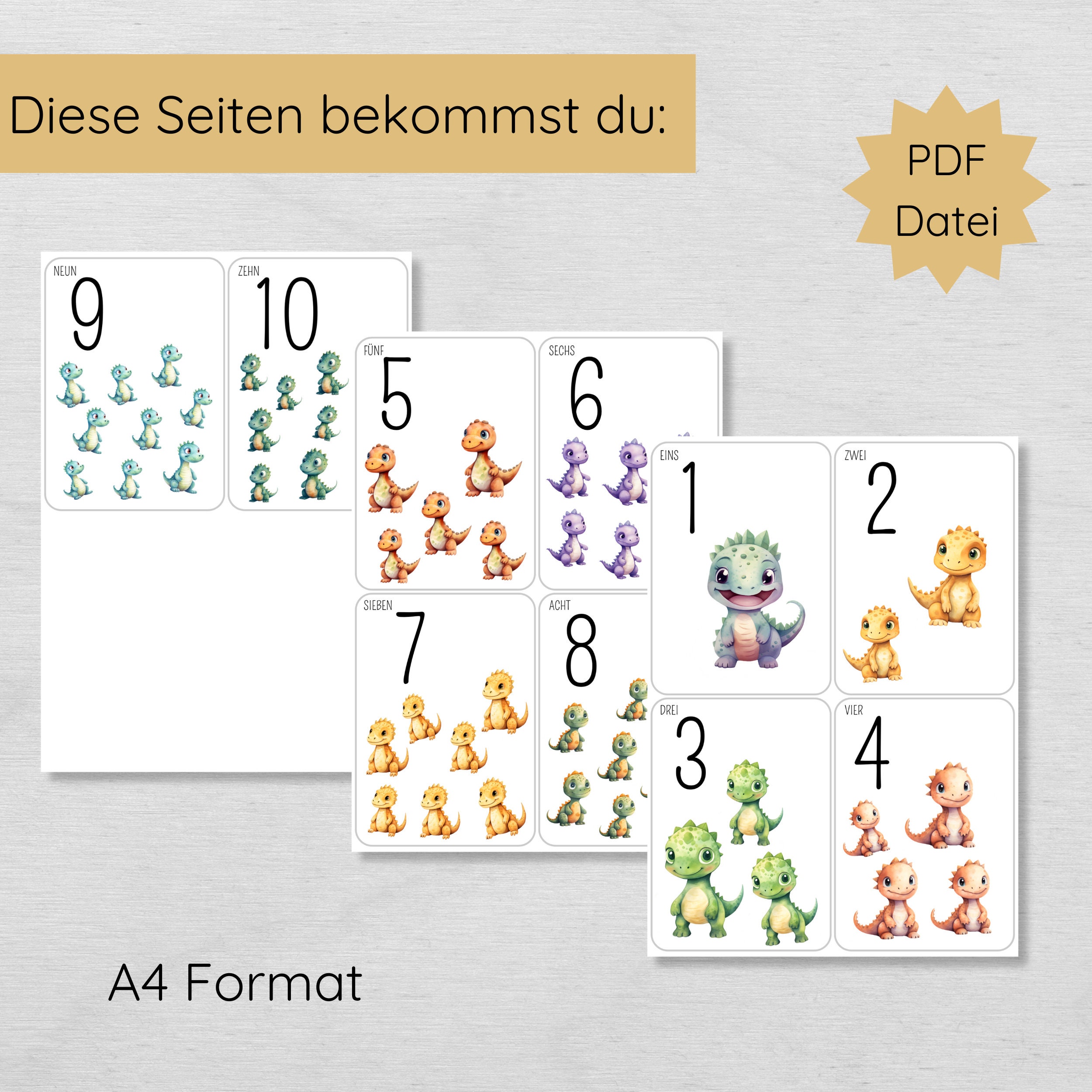 Dino Number Flashcards for Children to Print Out, Picture Cards to ...