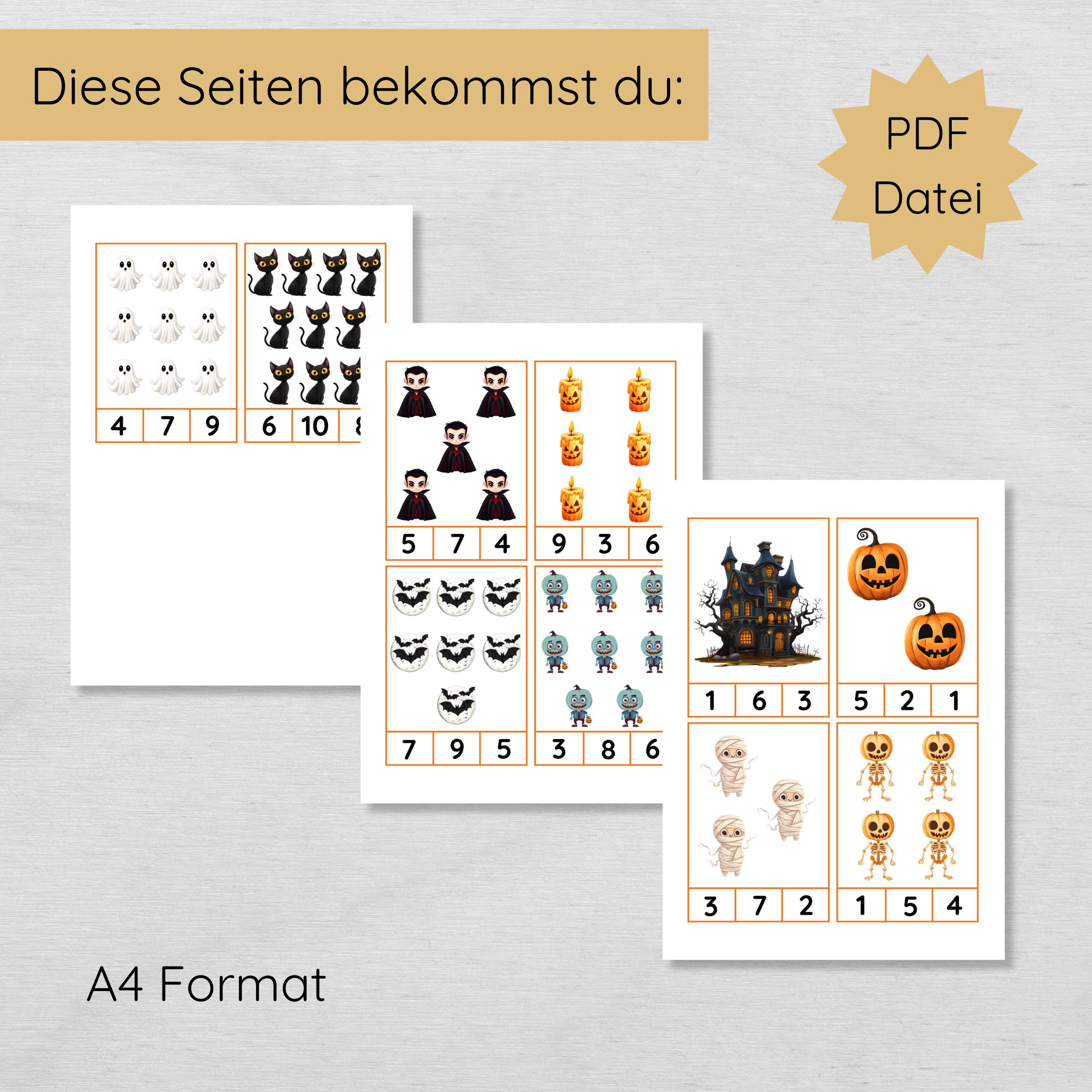 Halloween Clip Cards Learning Numbers From 1 to 10 for Children to ...