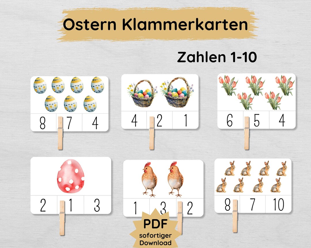 Easter Clip Cards Learning Numbers 1 to 10 for Children to Print Out ...