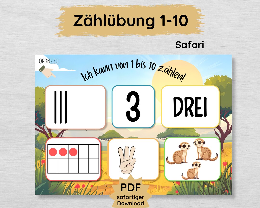Safari Counting Exercise for Children, Learning Numbers From 1 to 10 ...