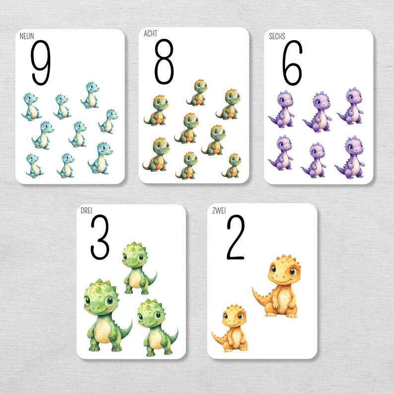 Dino Number Flashcards for Children to Print Out, Picture Cards to ...