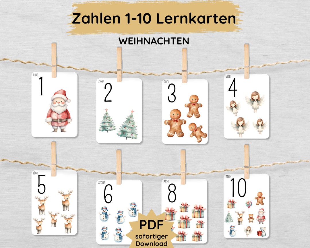 Christmas Numbers 1-10 Learning Cards for Children to Print, Flashcards ...