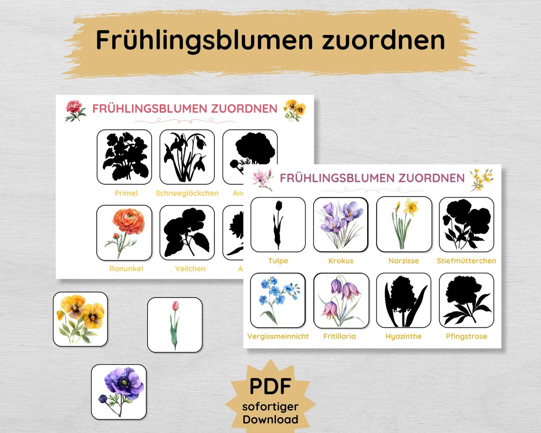 Spring Flowers Shadow Matching Game for Children to Print, Flowers in ...