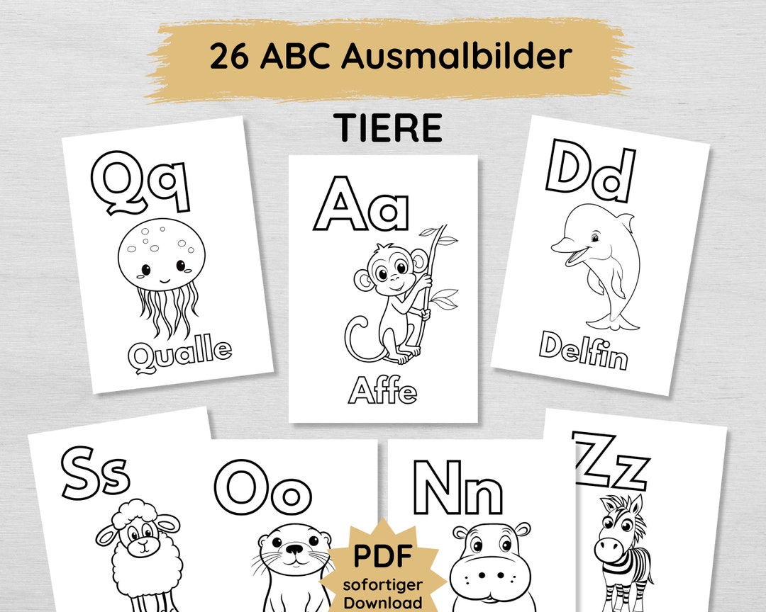 26 Animals ABC Coloring Pages for Children to Print, Learn Letters - Etsy