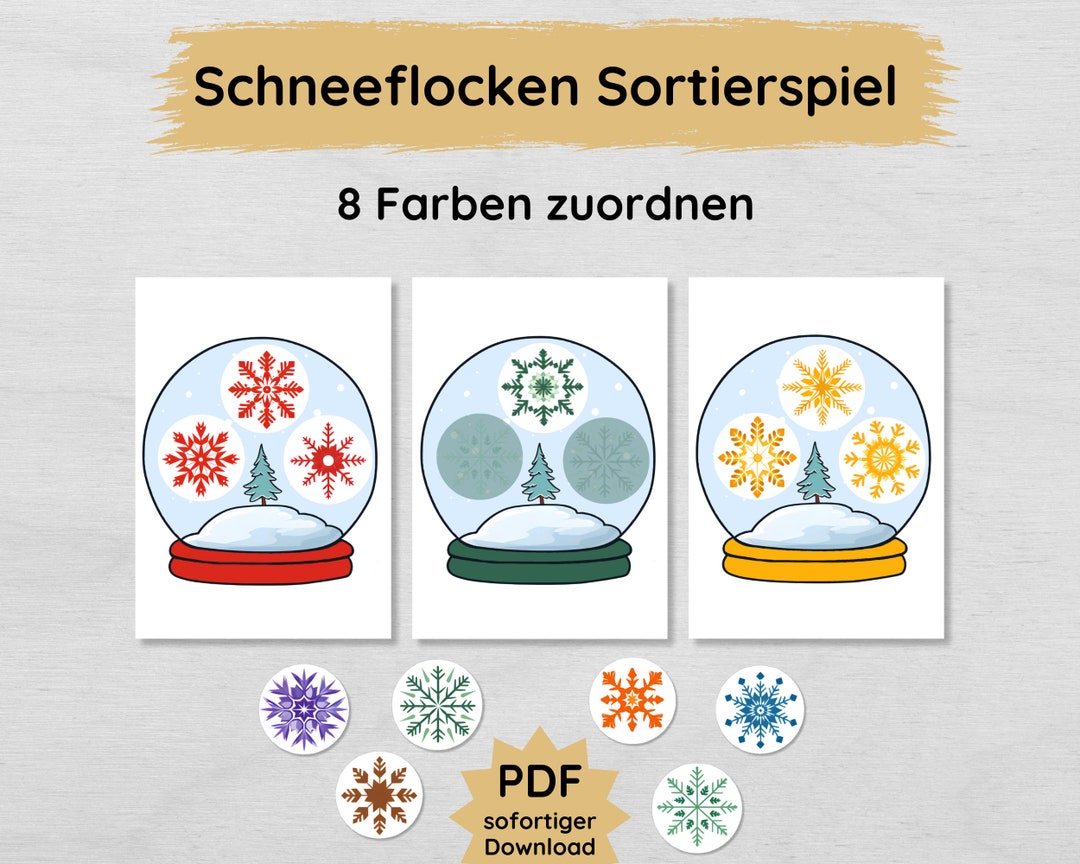 Snowflake Sorting Game for Children to Print, Learn Colors and Shapes ...