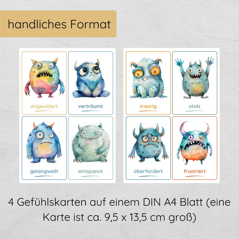 Monster Emotion Cards for Children With Appropriate Explanation to ...