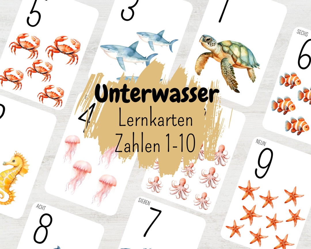 Underwater Numbers 1-10 Flash Cards for Children to Print Out, Learning ...