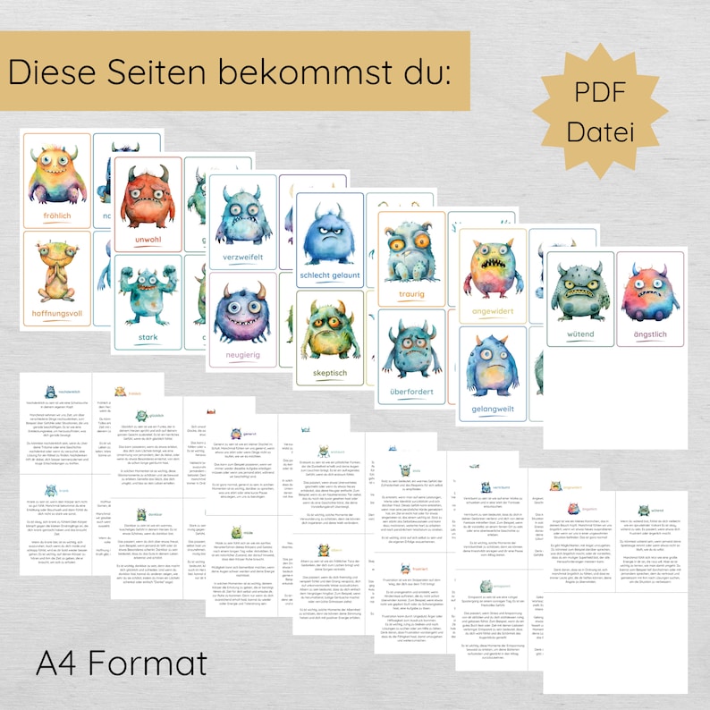 Monster Emotion Cards for Children With Appropriate Explanation to ...