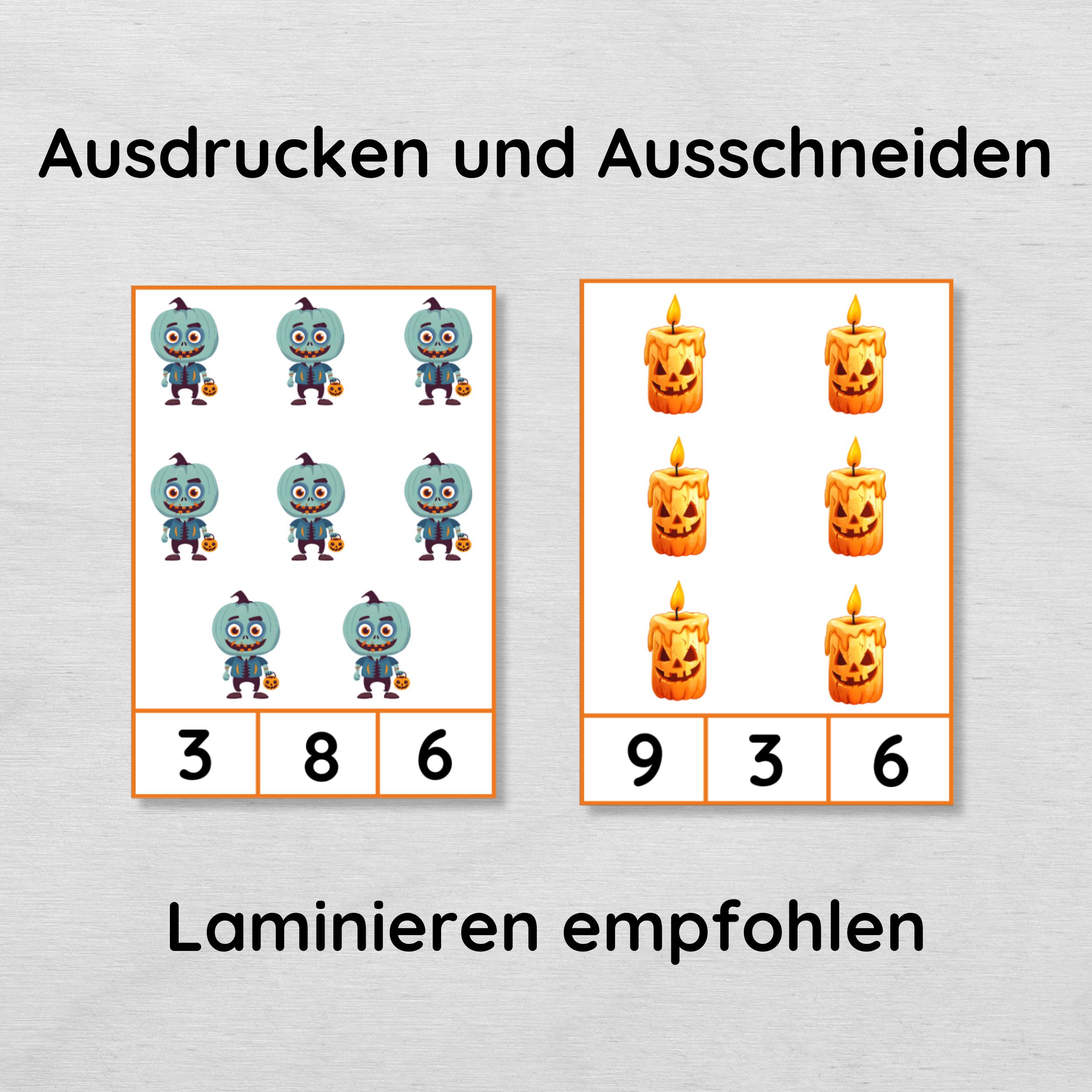 Halloween Clip Cards Learning Numbers From 1 to 10 for Children to ...